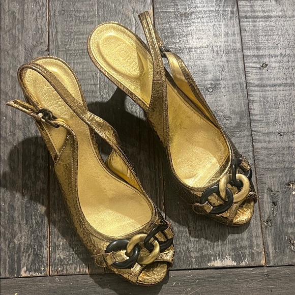 J. Crew | Shoes | J Crew Gold Slingback Heels With Chain Accent | Poshmark